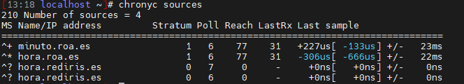 /etc/ntp.conf puede no existir: mira en /etc/chrony.conf
